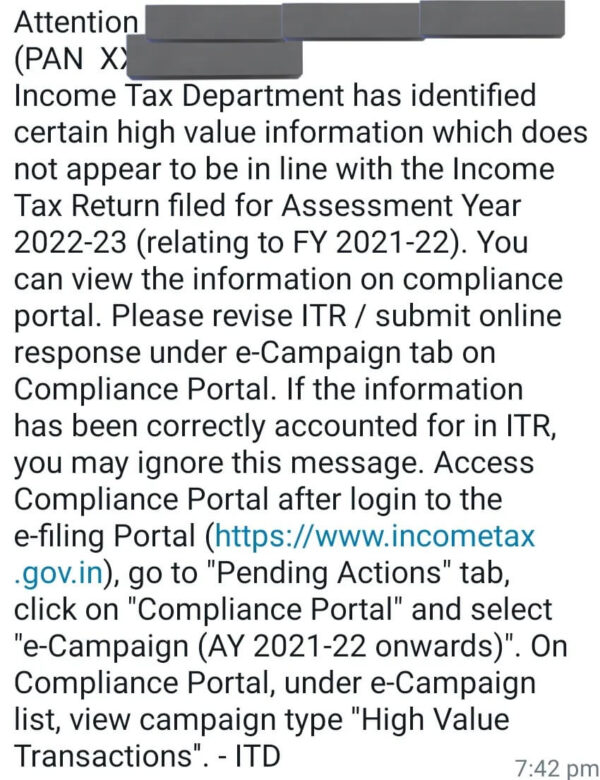 income-tax-compliance-high-value-transaction-message